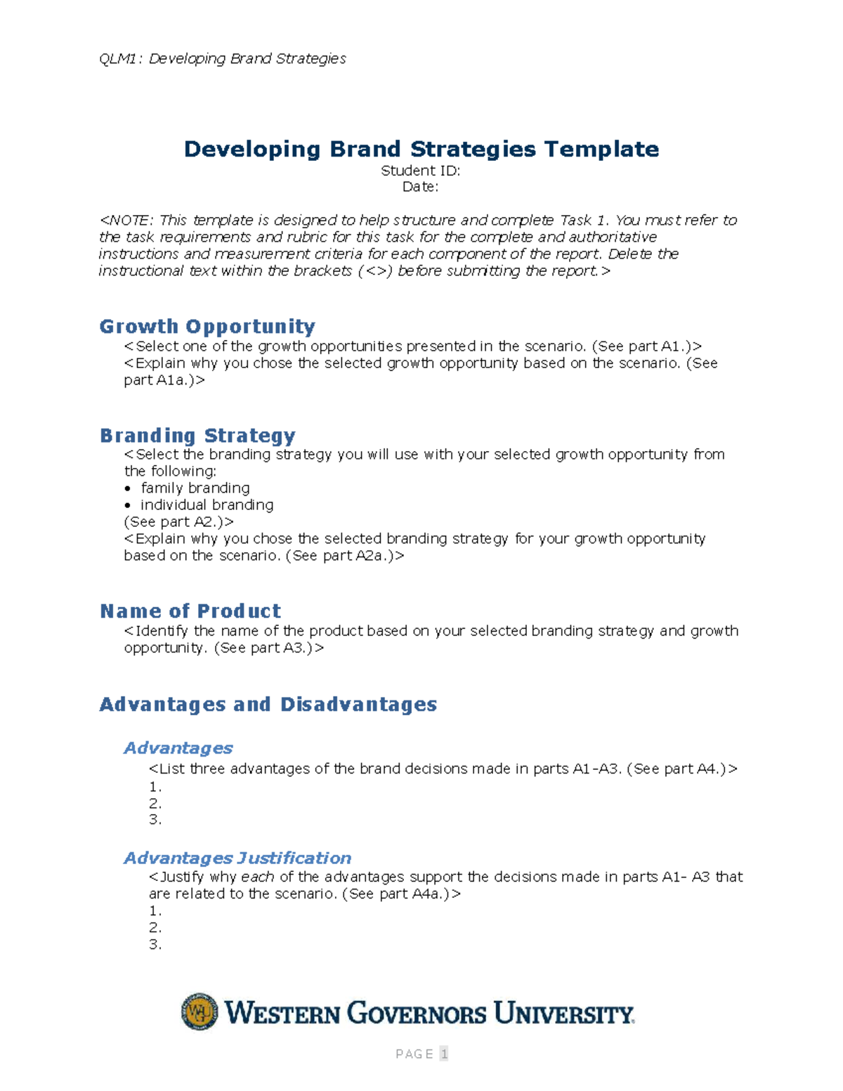 QLM1: Developing Brand Strategies Template for Task 1 - Studocu