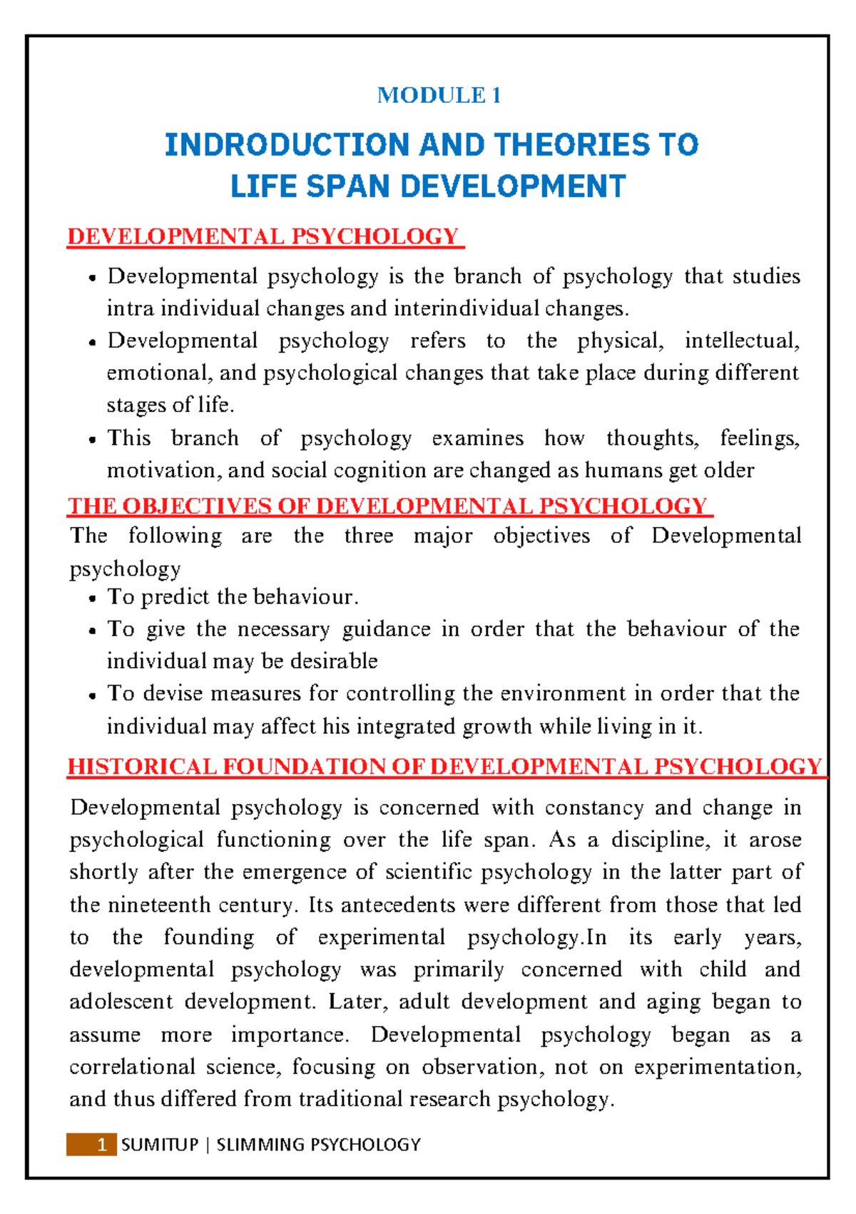 PSY 101: Module 1 - Introduction to Life Span Development - Studocu