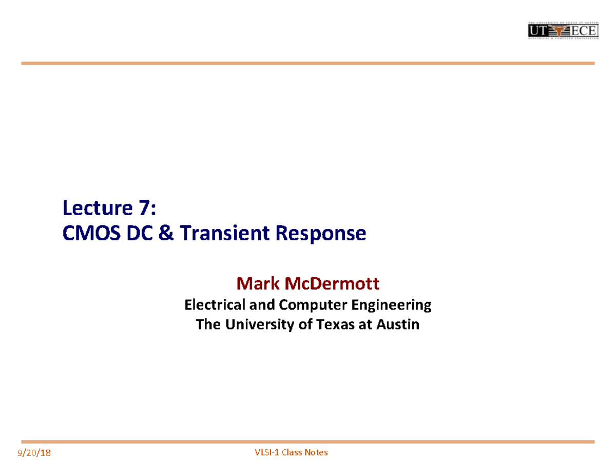 Lecture 7: CMOS DC Transient Response - Class Notes ECE 101 - Studocu