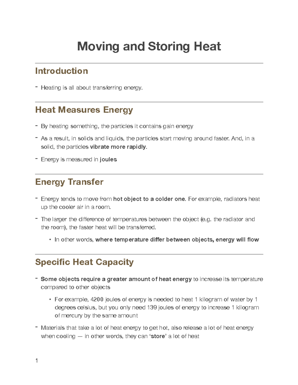 Moving and Storing Heat - Moving and Storing Heat Introduction ...