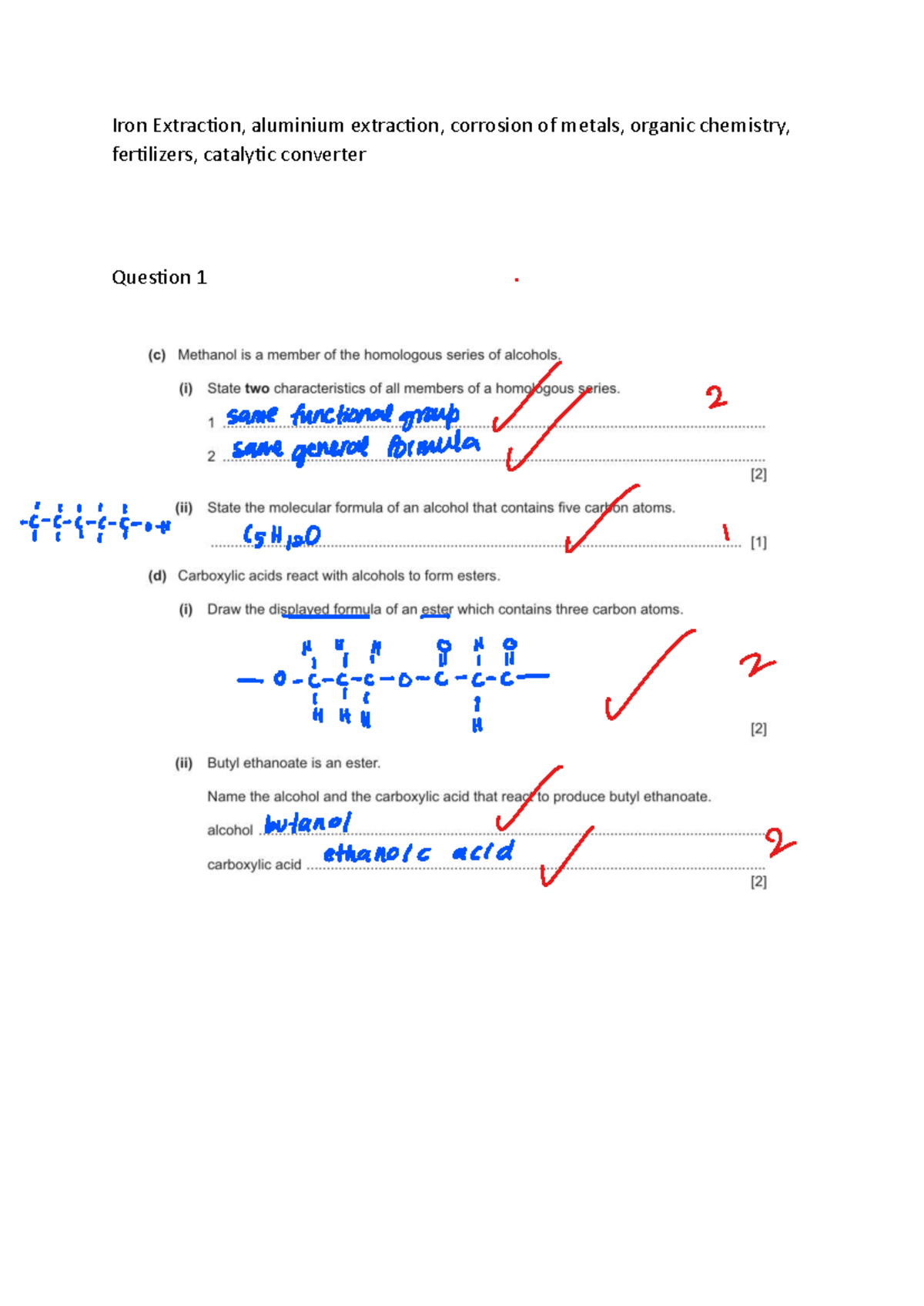 Questions on Iron Extraction, aluminium extraction, corrosion of metals ...