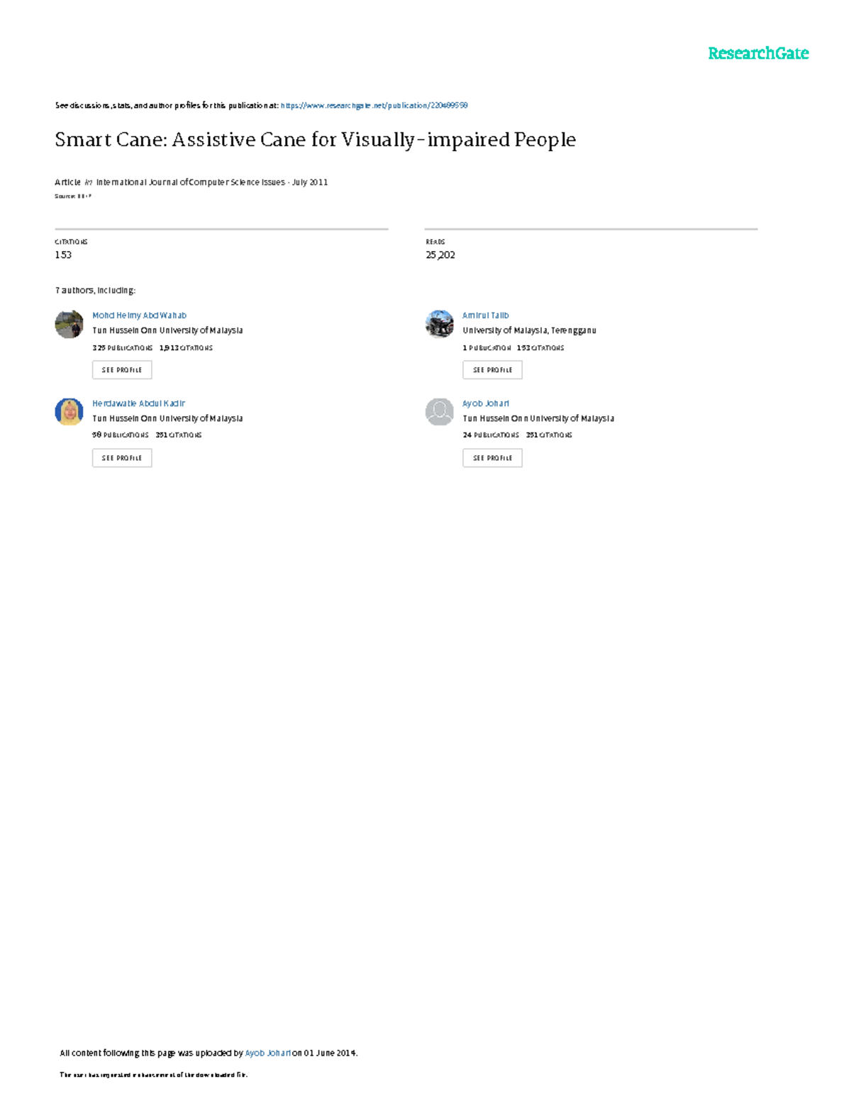 Smart Cane: Assistive Technology for Visually-Impaired Users - Studocu