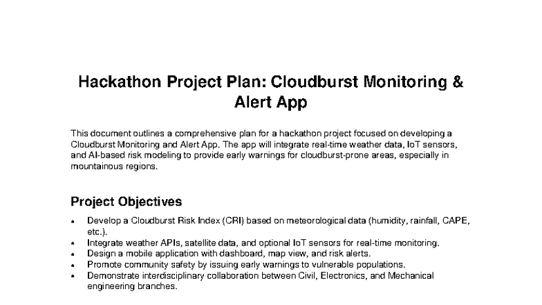 Hackathon Project Plan: Cloudburst Monitoring App - Studocu