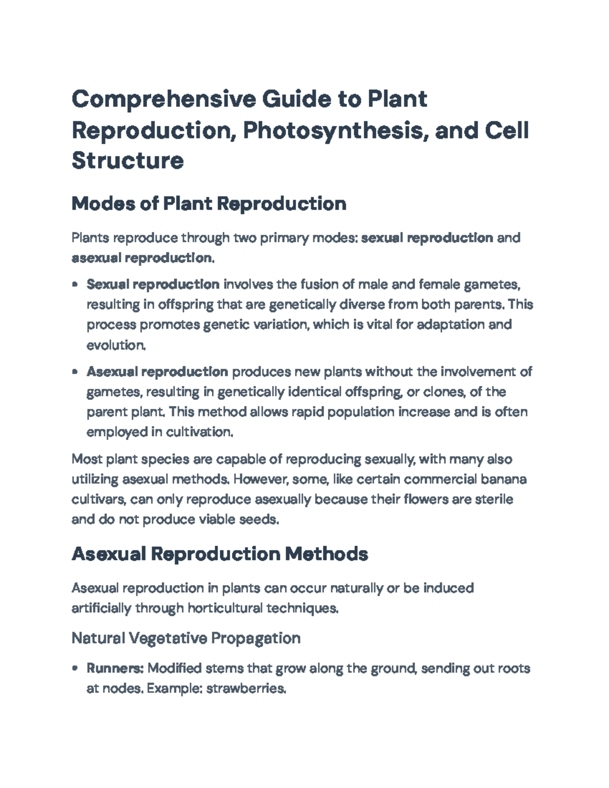 Comprehensive Study of Plant Reproduction, Photosynthesis, and Cell ...