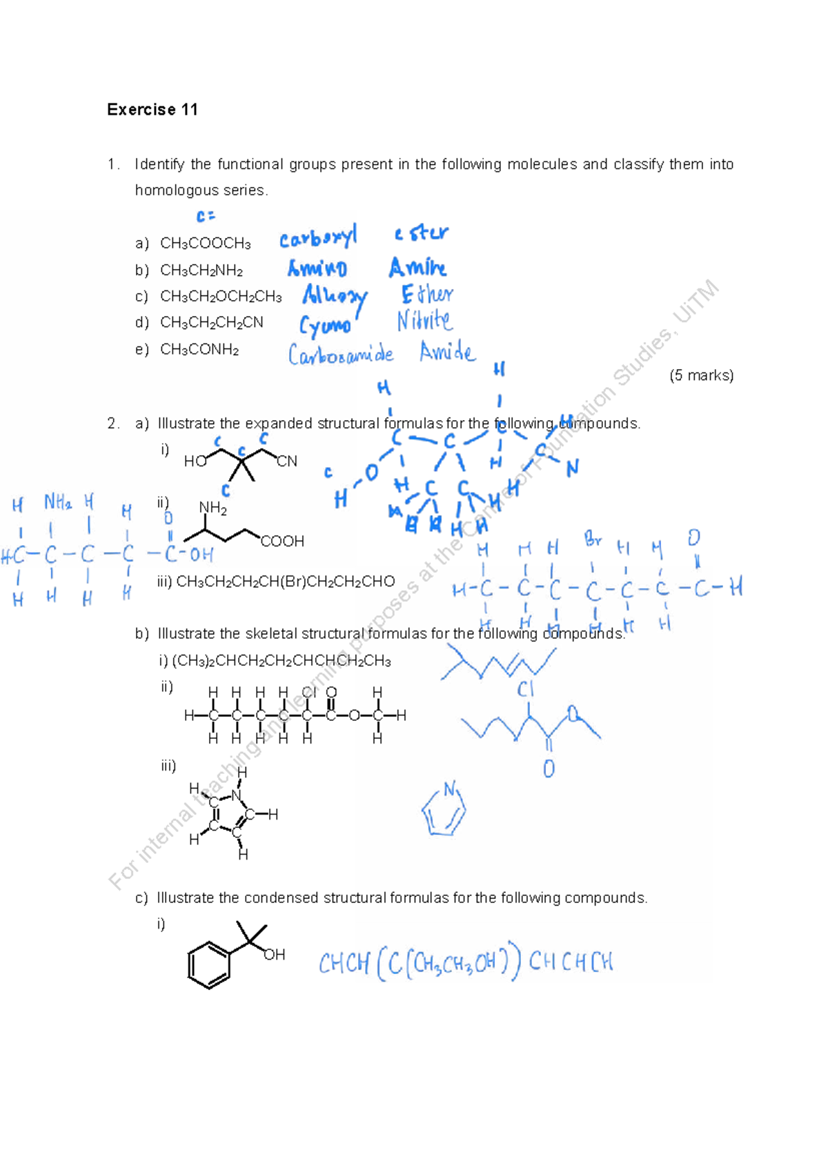 Exercise 11-14: Functional Groups, Structural Formulas & Reactions ...