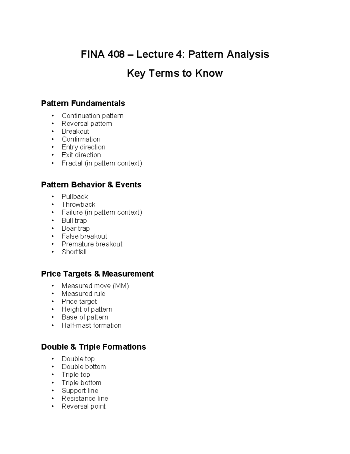 FINA 408 Lecture 4: Key Terms in Pattern Analysis - Studocu