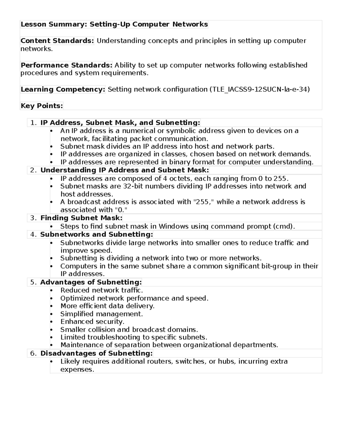 Networking Lesson Plan: Setting Up Computer Networks (TLE-ICT 10) - Studocu