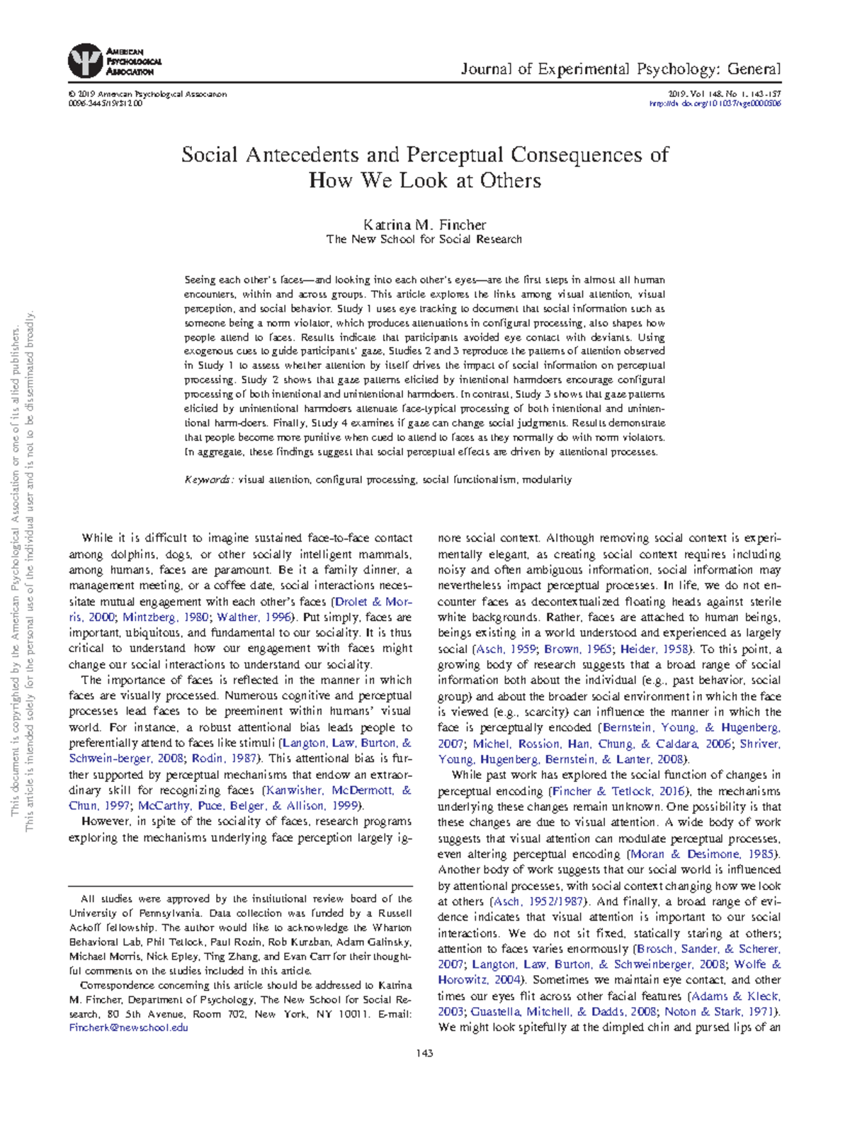 Social Perceptual Effects: Visual Attention & Face Processing Study ...