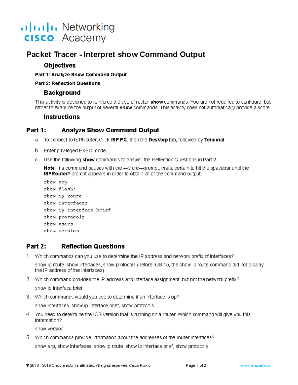 1759 Packet Tracer Interpret Show Command Output Packet Tracer Interpret Show Command