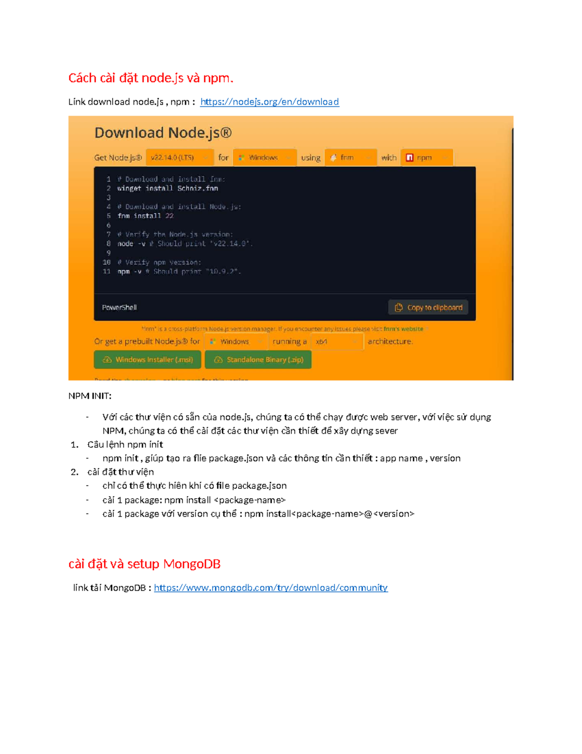 Cài Đặt Node.js, NPM và MongoDB: Hướng Dẫn Chi Tiết - Studocu