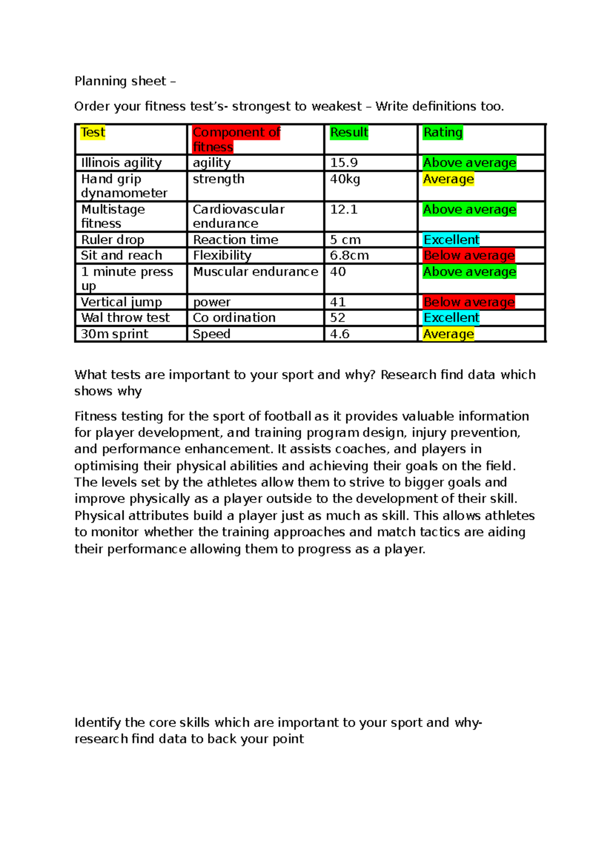 Planning sheet- GCSE Coursework - Planning sheet – Order your fitness ...