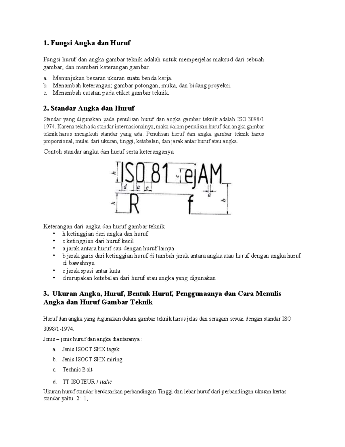Standar Angka dan Huruf dalam Gambar Teknik (ISO 3098/1974) - Studocu