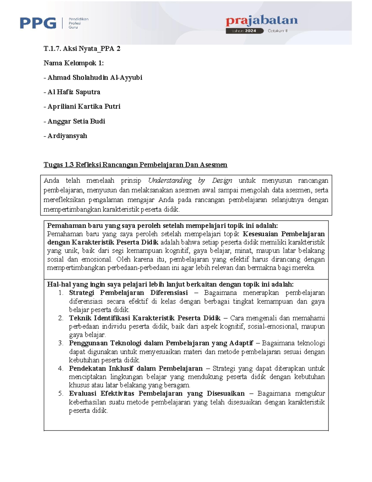 PPA 2 - Refleksi Rancangan Pembelajaran & Asesmen Tugas 1 - Studocu