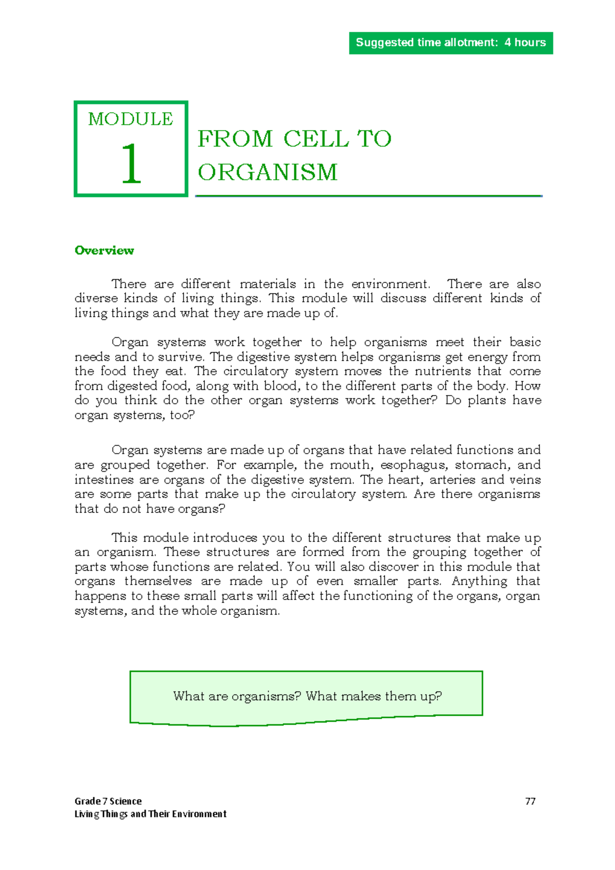 From Cell to Organism Module - Grade 7 Science Q2 Study Guide - Studocu
