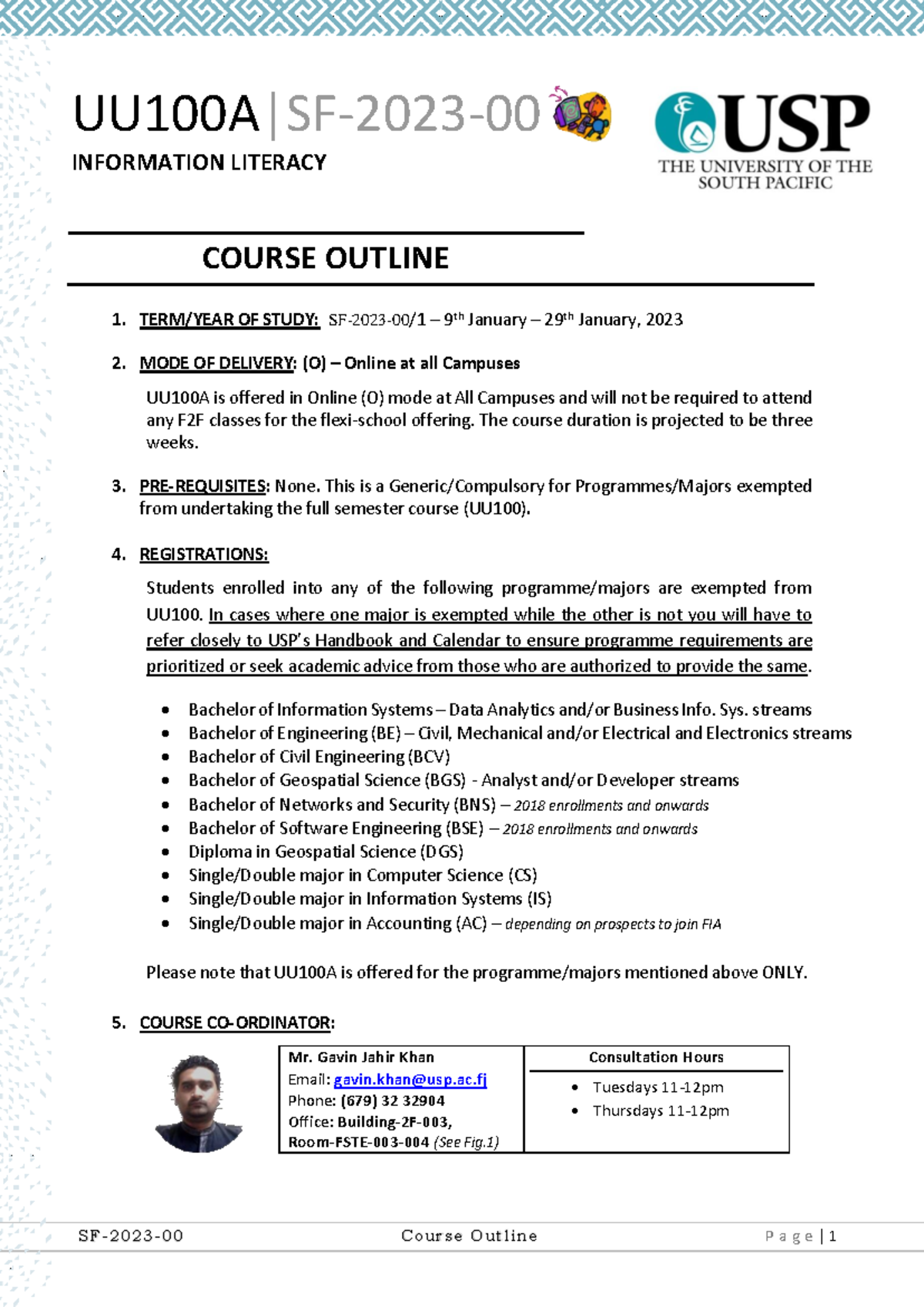 UU100A - Course Outline for Information Literacy - SF-2023-00 - Studocu