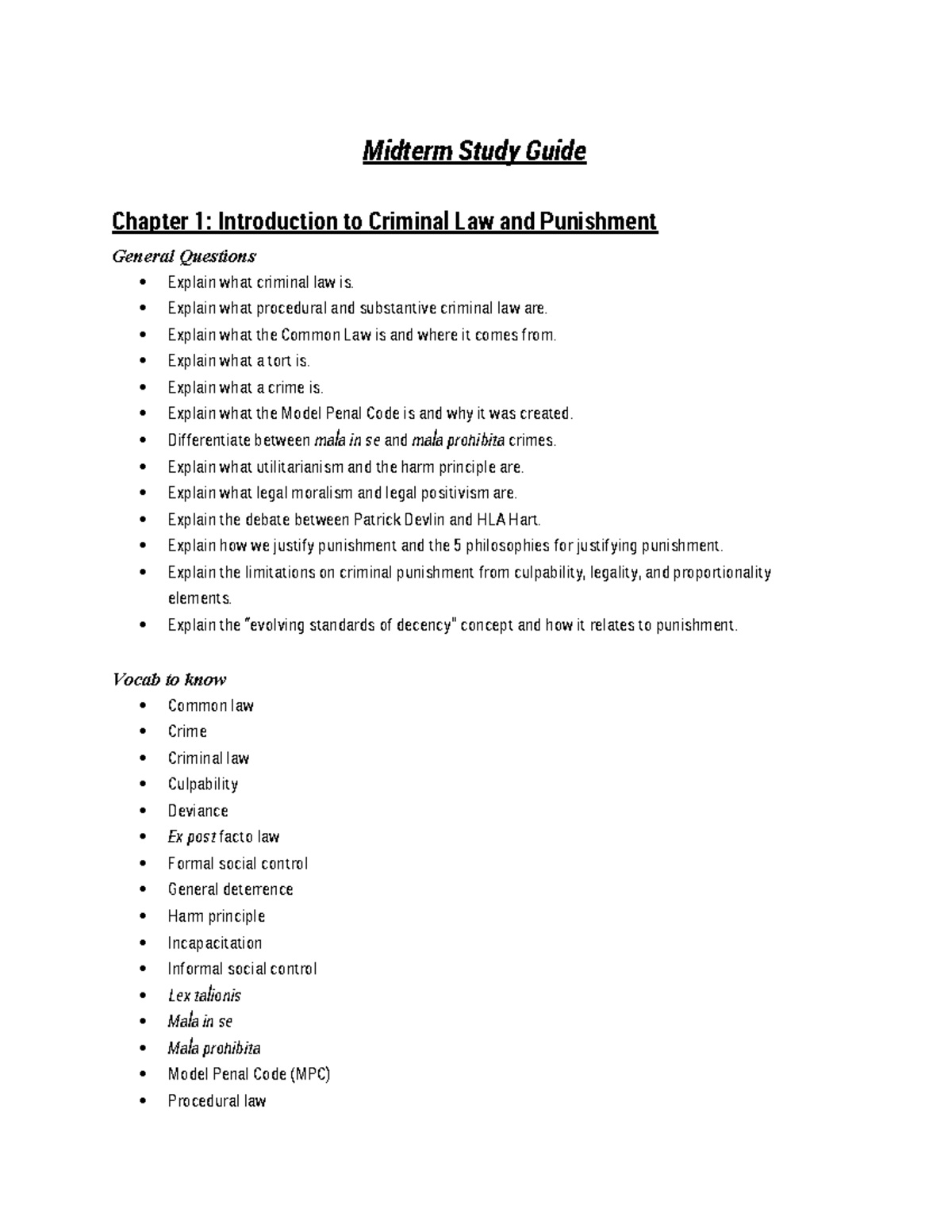 Criminal Law 101: Midterm Study Guide & Key Concepts - Studocu