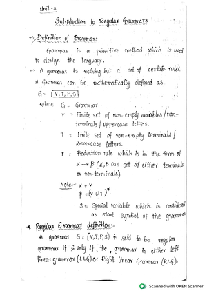 TOC Unit-1 - facuilty notes - Formal In TOC, a formal language is a set ...