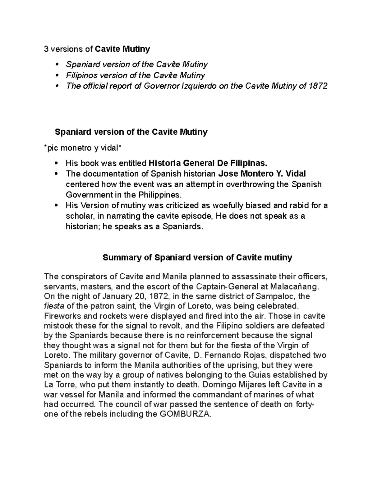 3 versions of Cavite Mutiny - 3 versions of Cavite Mutiny Spaniard ...