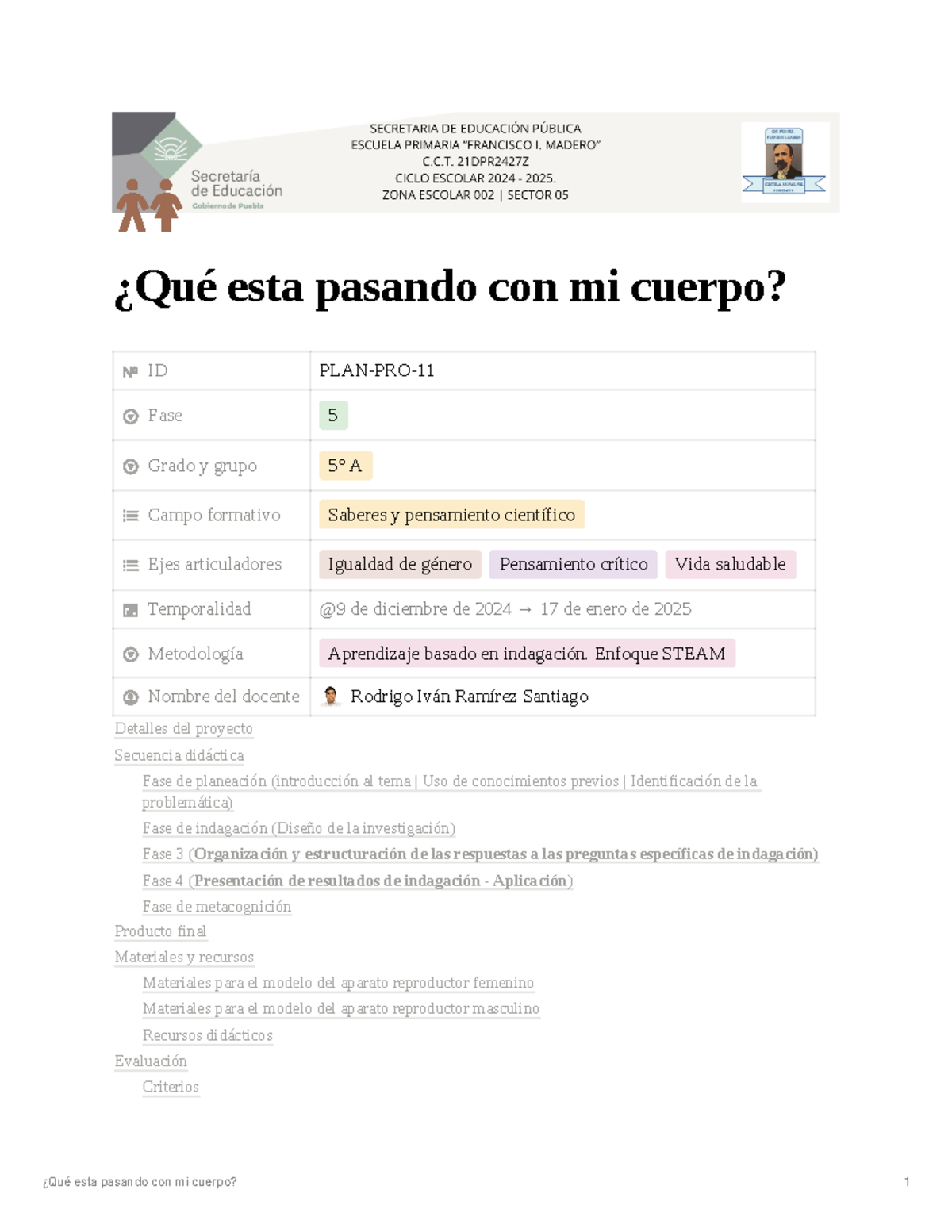 Proyecto de Indagación sobre el Desarrollo Humano y Reproducción - 5° A ...