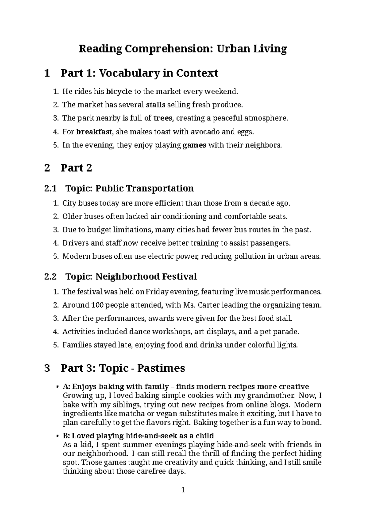 Urban Living: Reading Comprehension Key Read 2 - Studocu