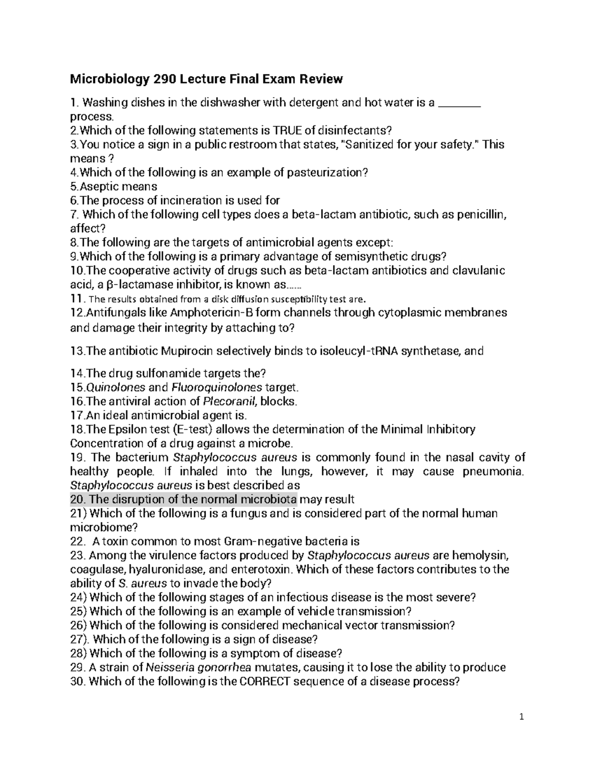Microbiology 290 Final Exam Review: Key Concepts & Questions - Studocu