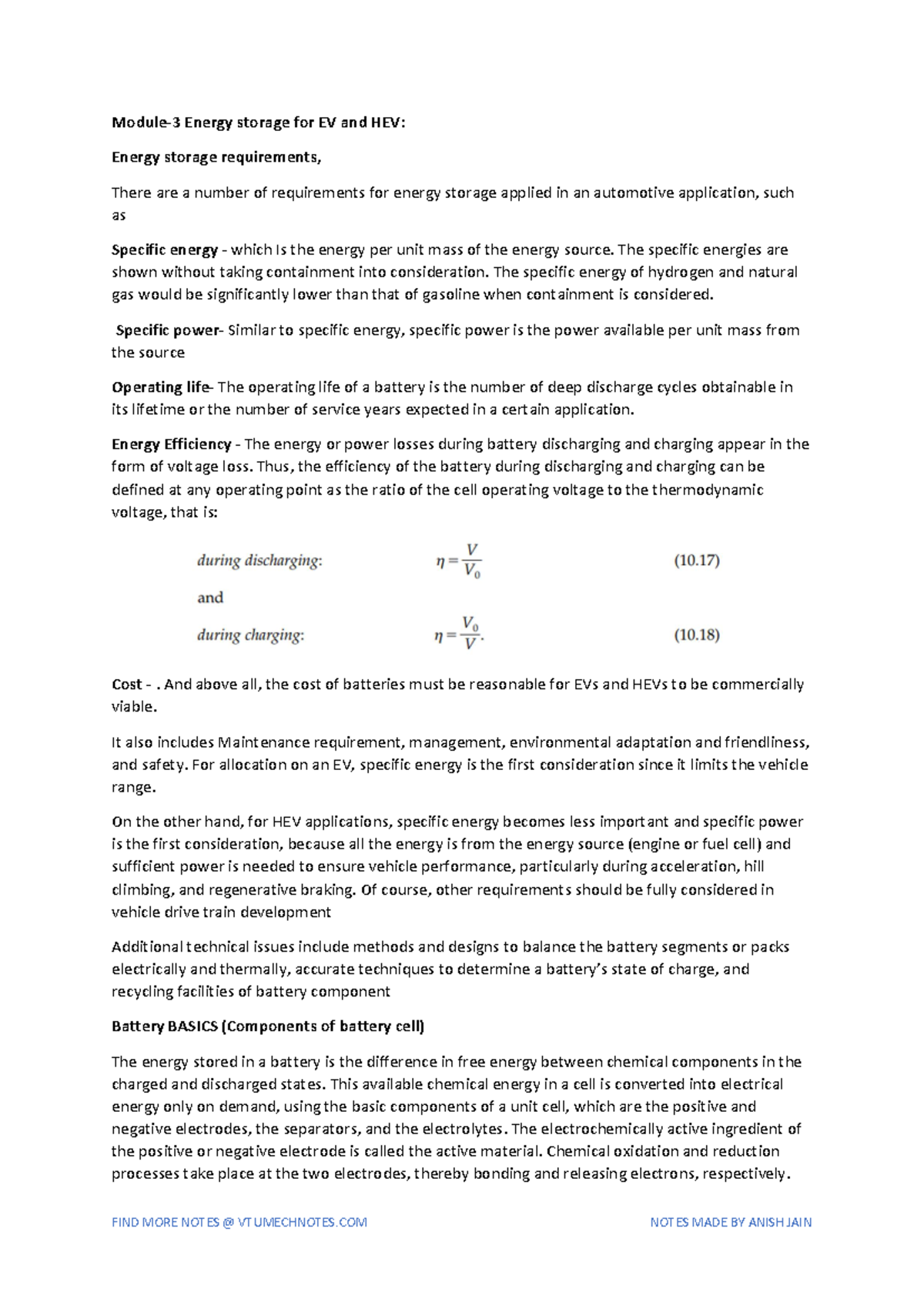 Energy Storage Fundamentals for EV & HEV - Module 3 Notes - Studocu