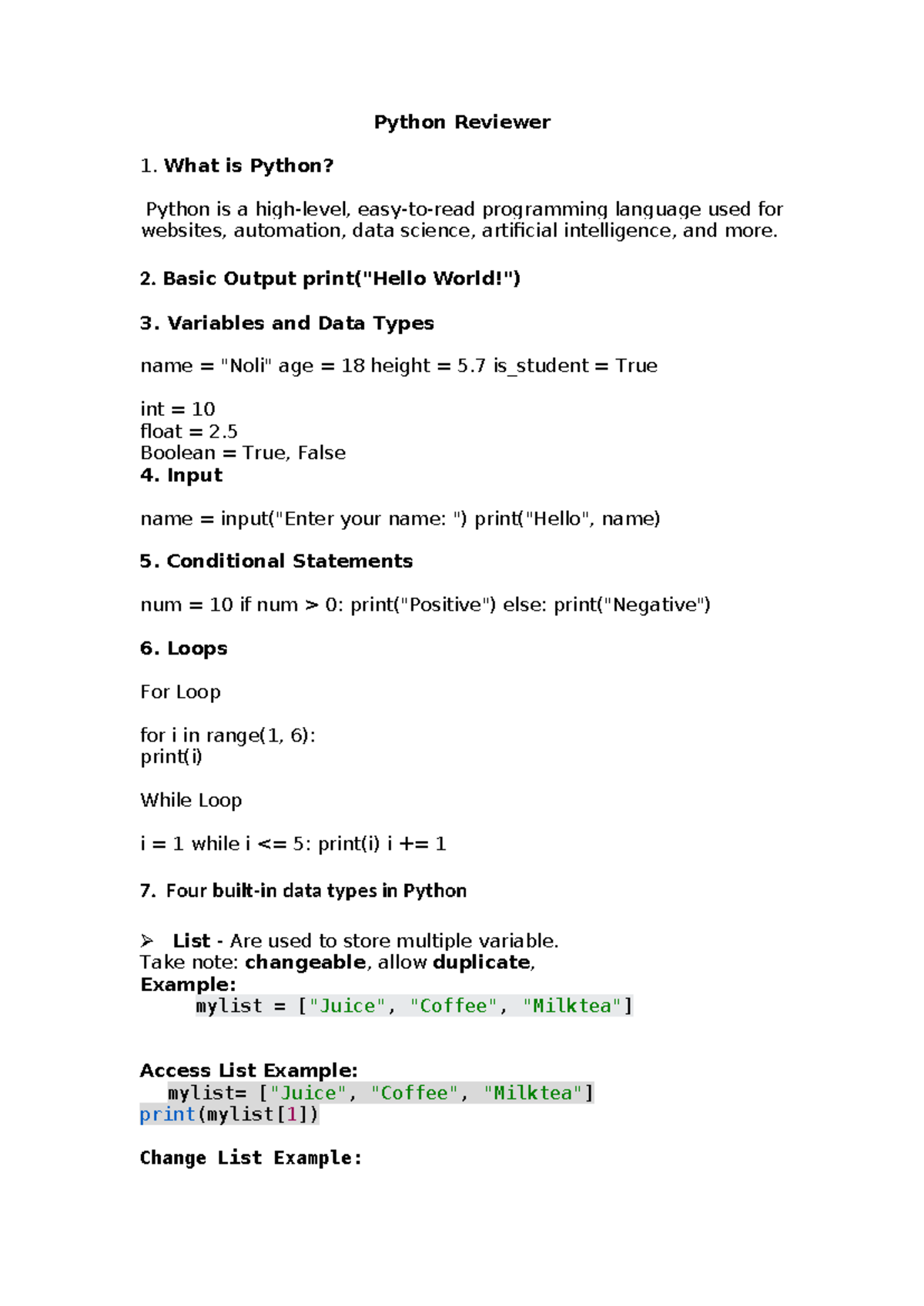 Python Reviewer: Basics of Python Programming Concepts - Studocu