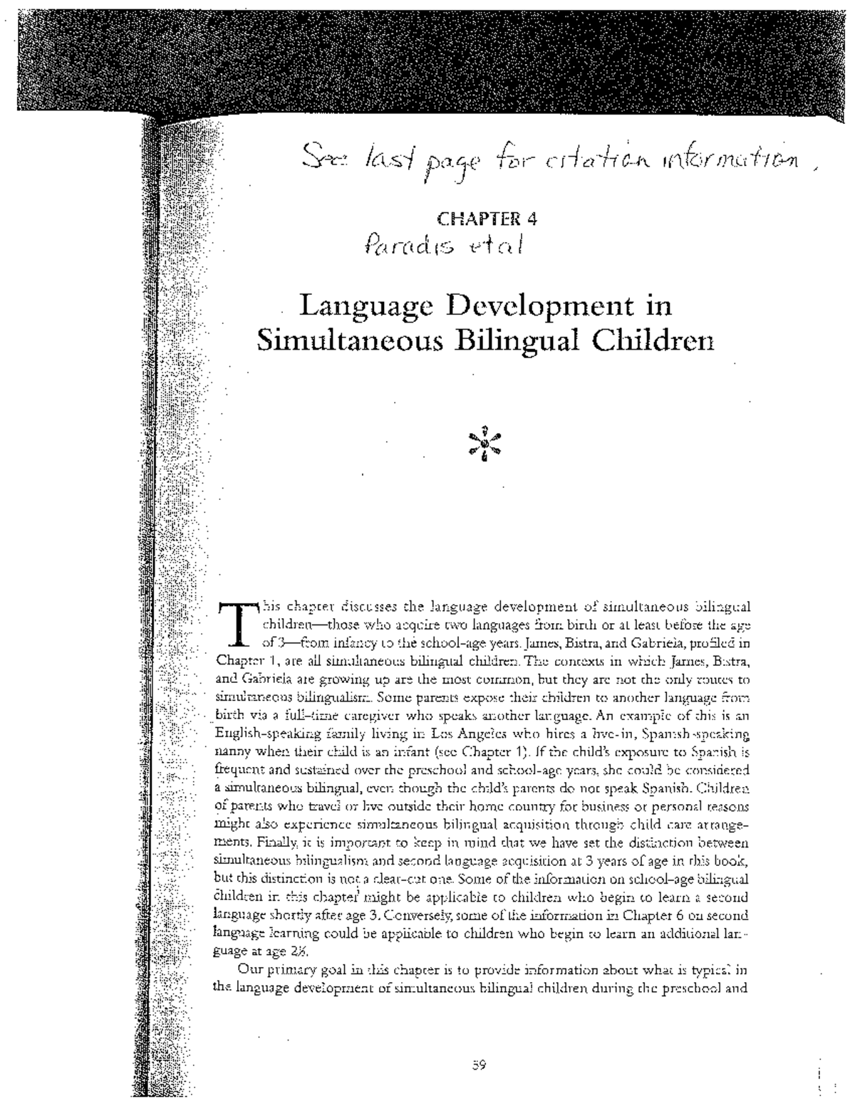 CHAPTER 4: Language Development in Simultaneous Bilingual Children (Course Code: - Studocu