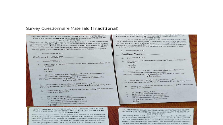 Survey Questionnaire on Traditional vs Automated Gate Pass System: G10 ...