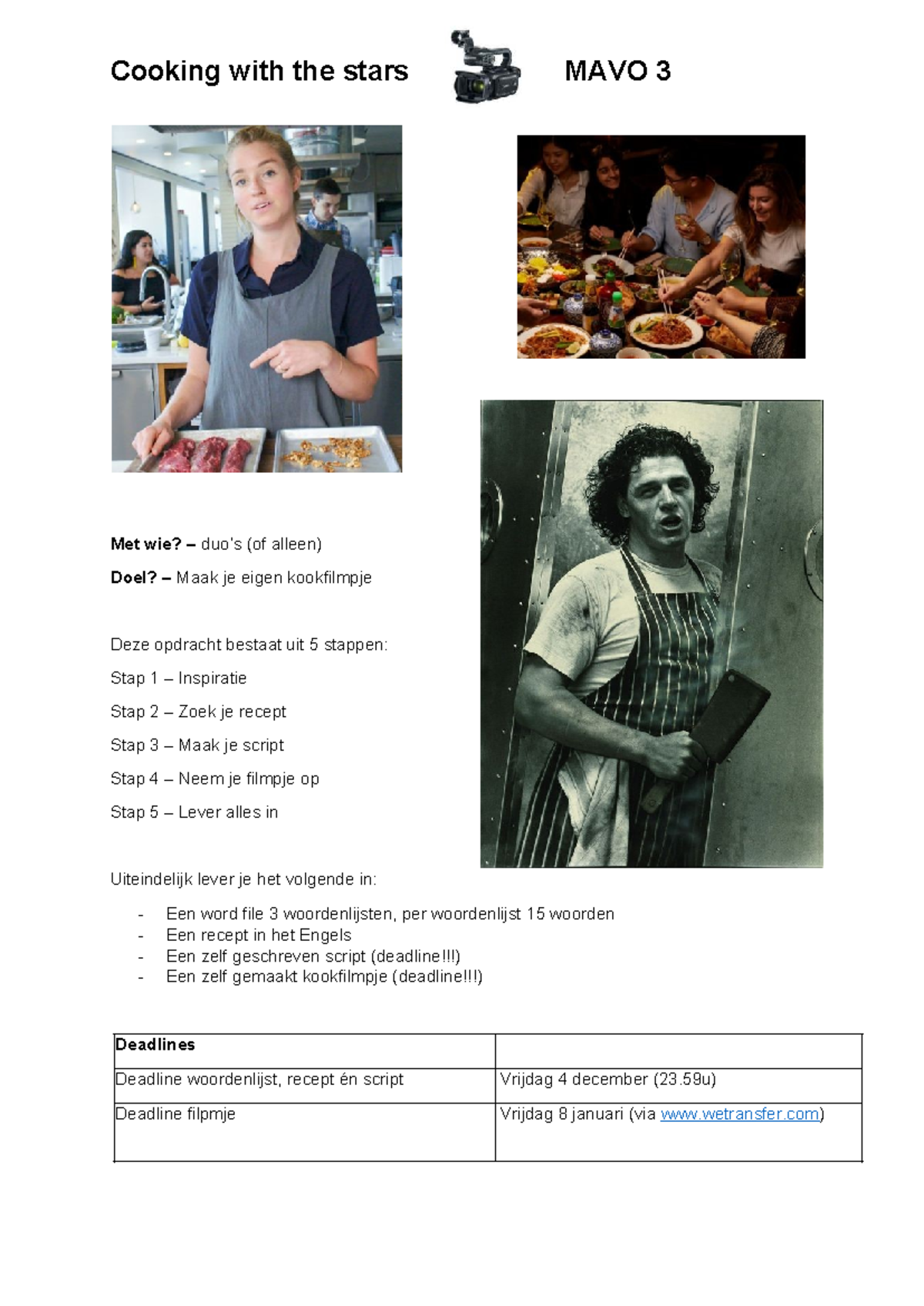 Cooking with the Stars MAVO 3: Kookfilmpje Opdracht en Stappen ...