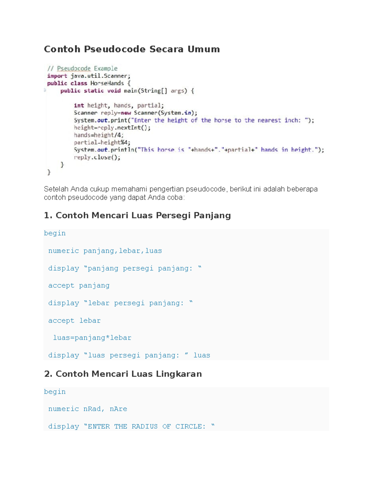 Contoh Pseudocode Umum dan Cara Pembuatannya - Studocu