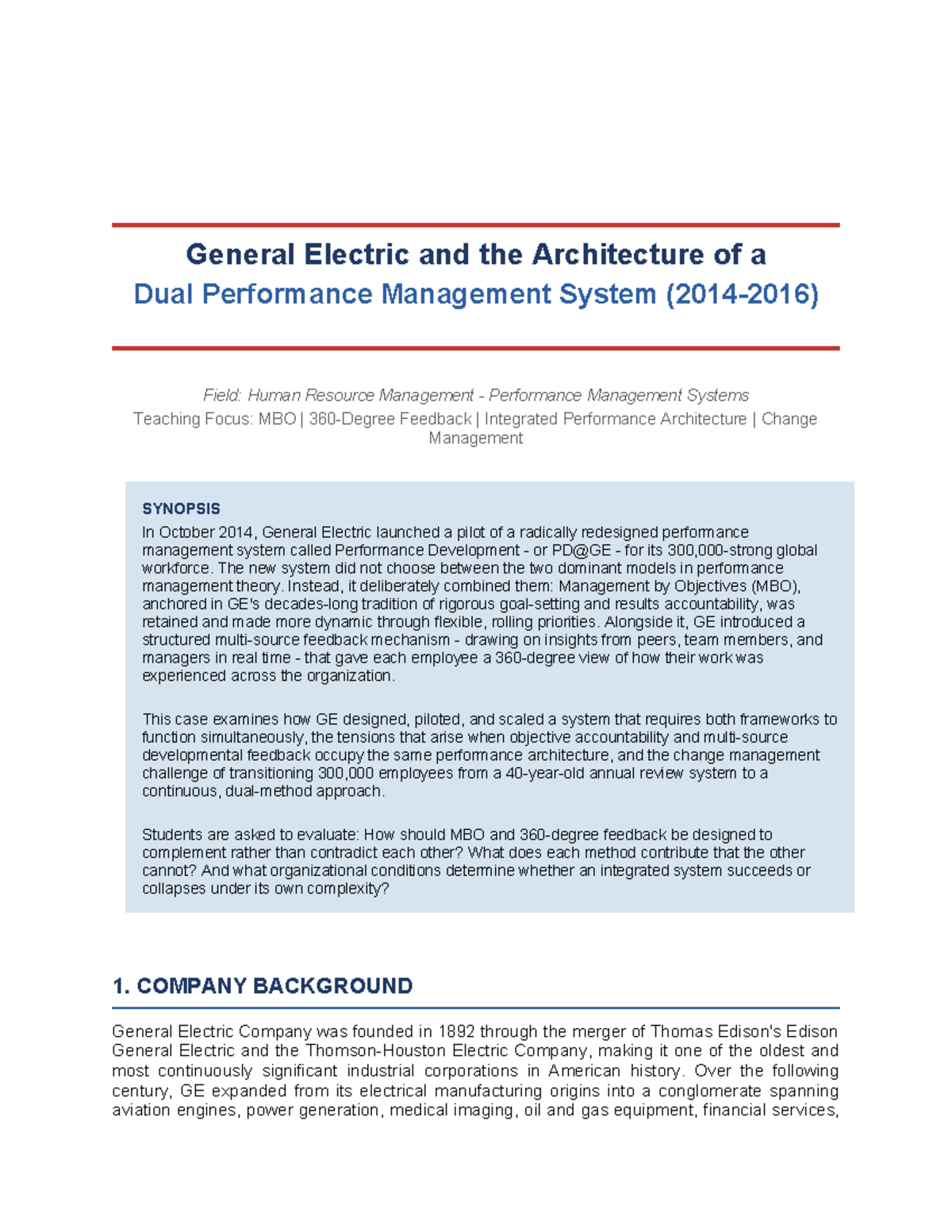 GE MBO & Feedback Integration: A Case Study on Performance Management ...