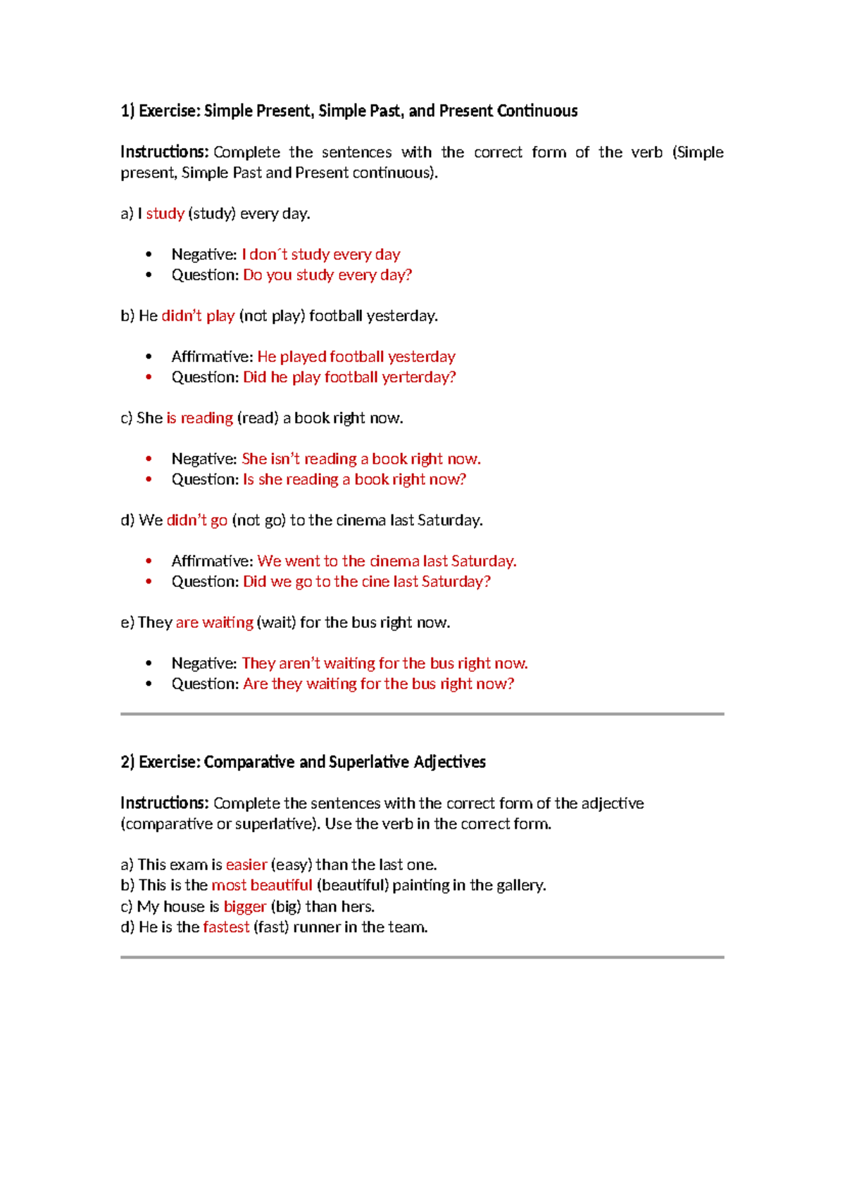 Exercise: Simple Present, Past, Continuous & Adjectives (ENG101) - Studocu