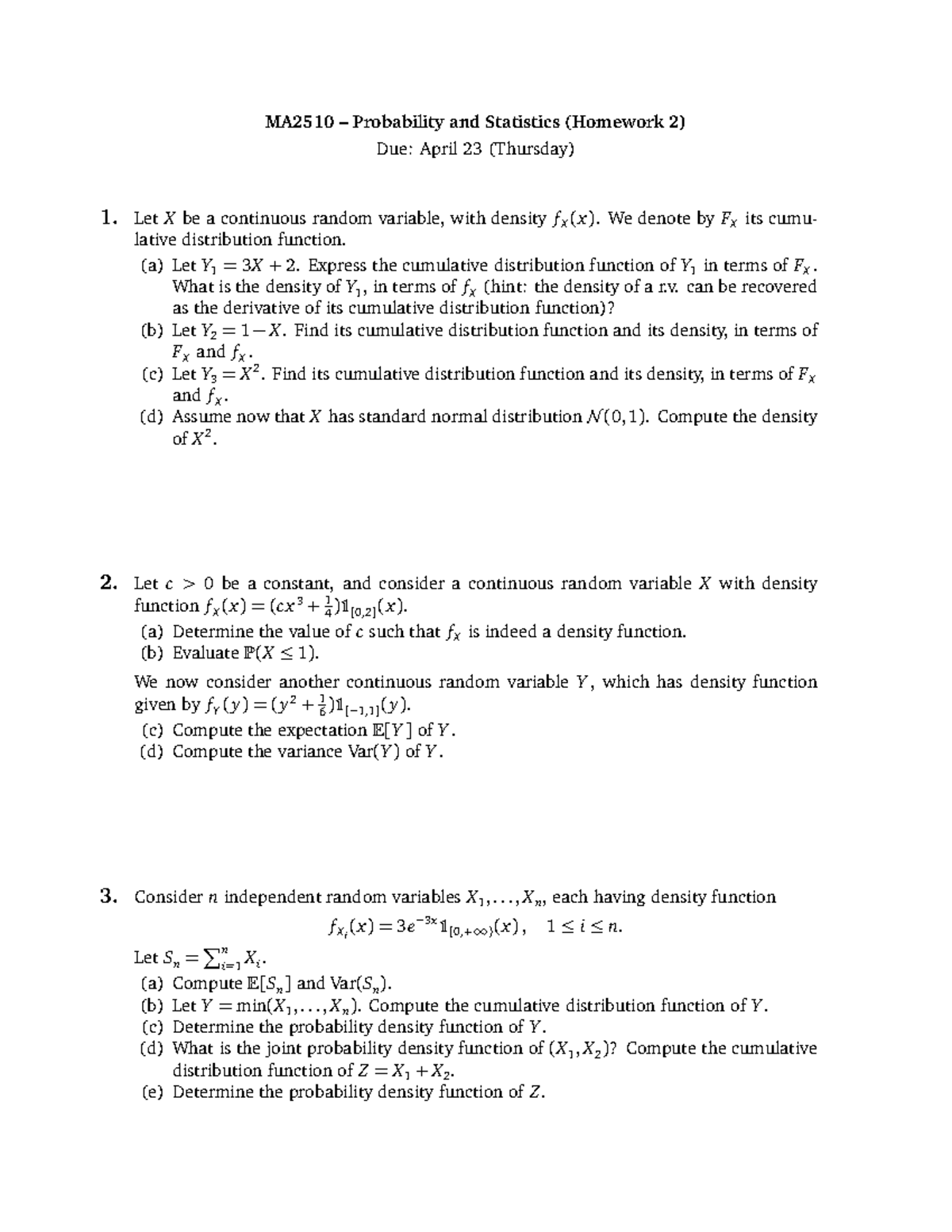 MA2510 Probability and Statistics - Homework 2 Solutions - Studocu