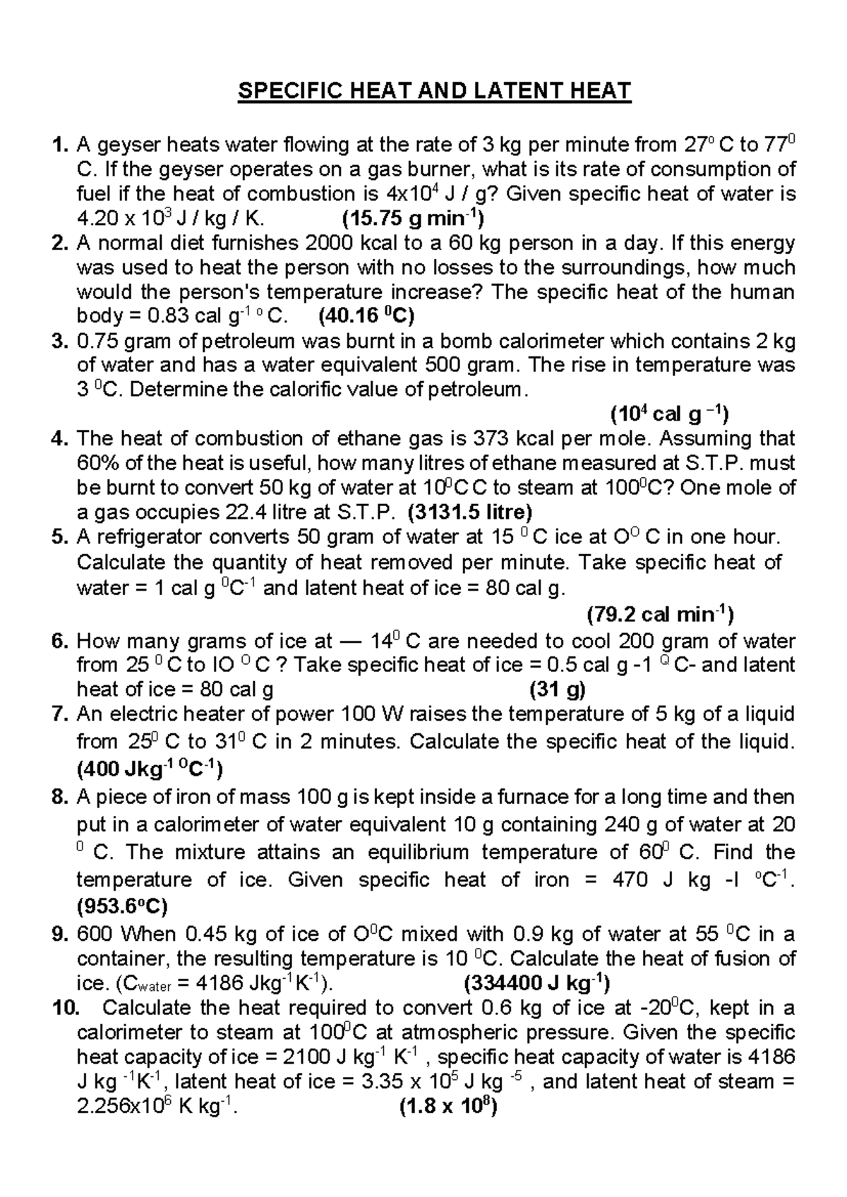 Calorimetry Study Notes - Specific and Latent Heat Concepts - Studocu