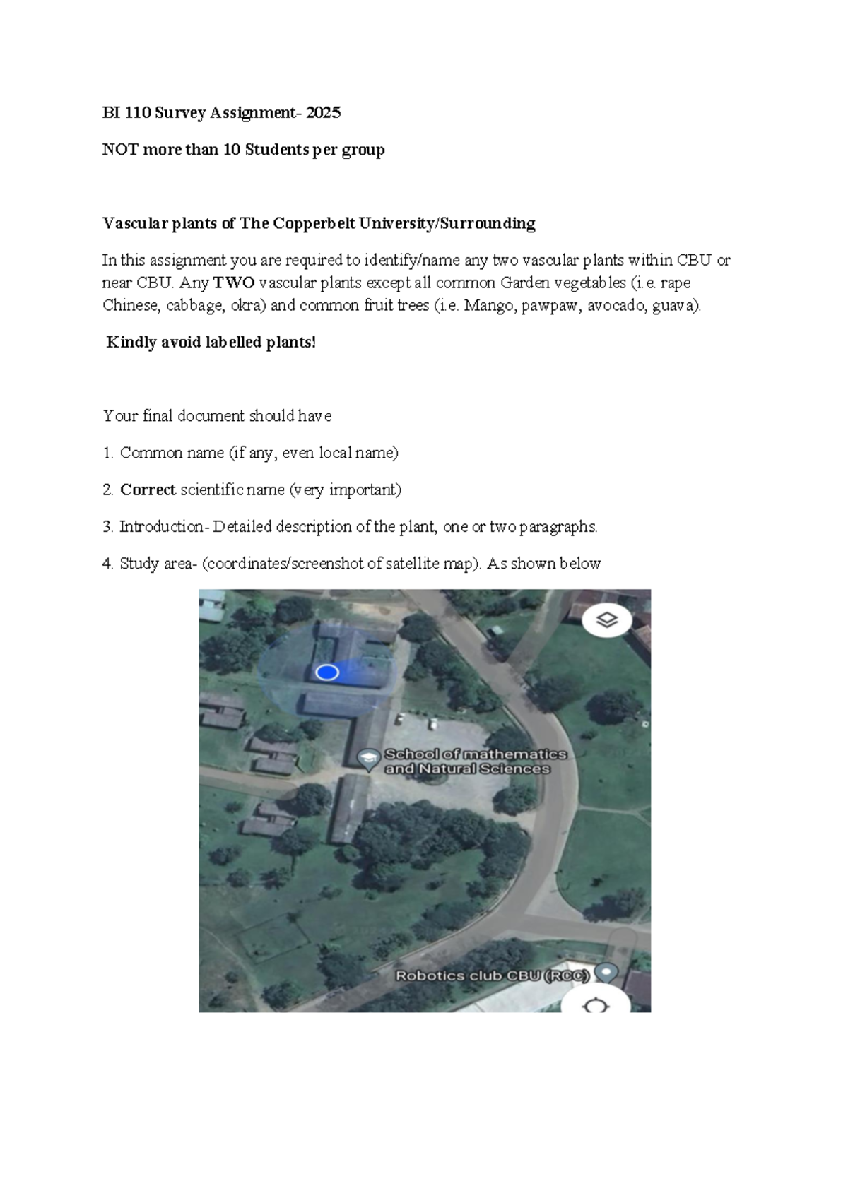 BI 110 Assignment 2025: Vascular Plants of The Copperbelt - Studocu