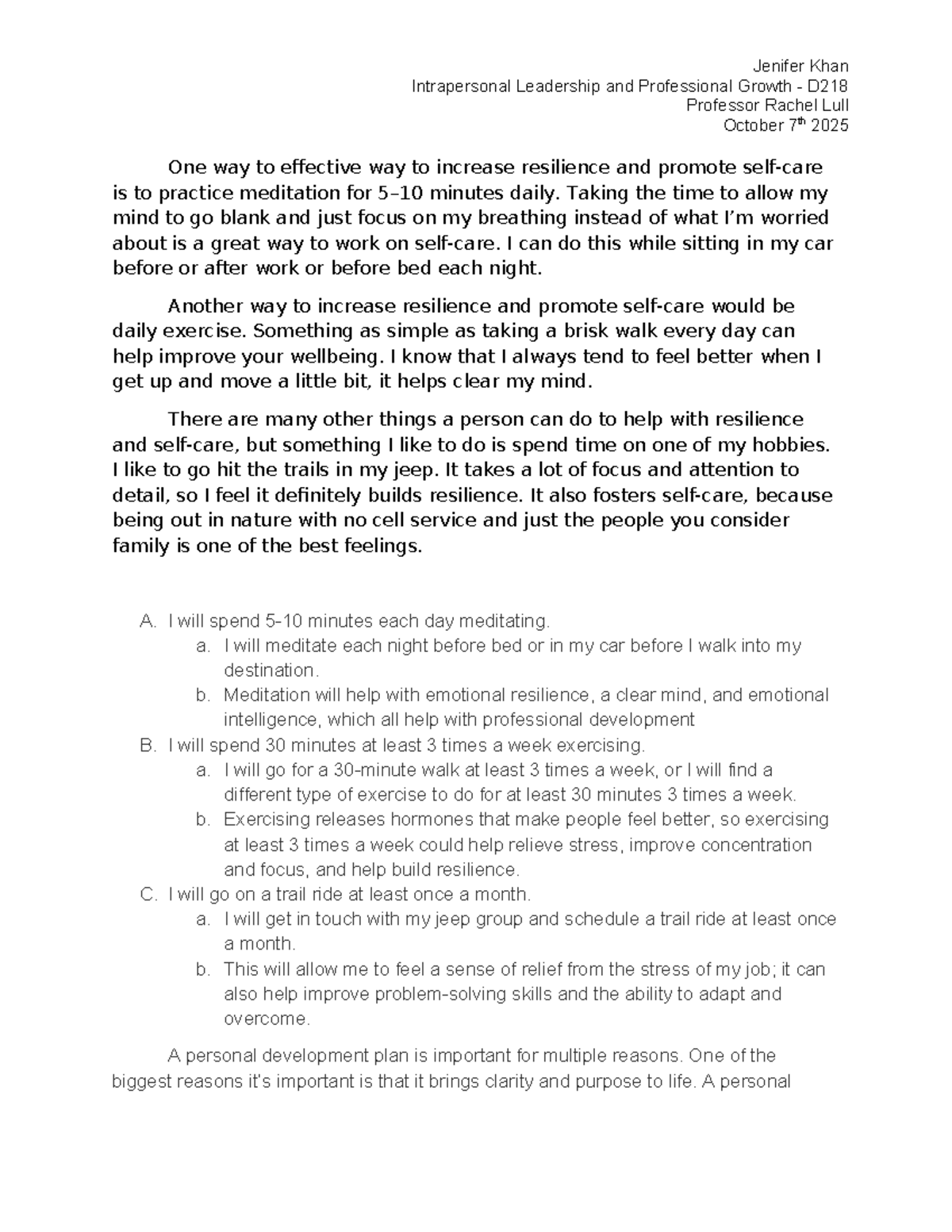 MXM2 Task 1: Personal Development Plan for Resilience and Growth - Studocu