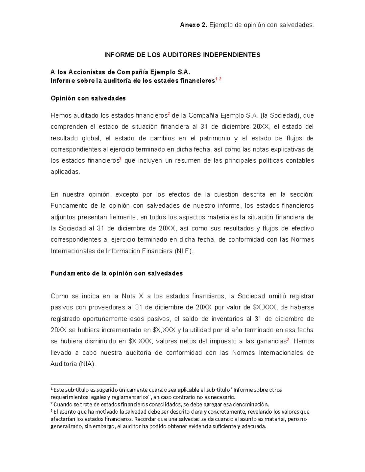 Informe de Auditoría con Opinión con Salvedades (NIA 705) - Studocu