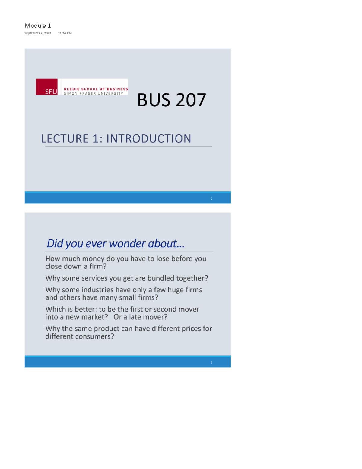 BUS207 2023f Module 1 Study Notes and Highlights - Studocu