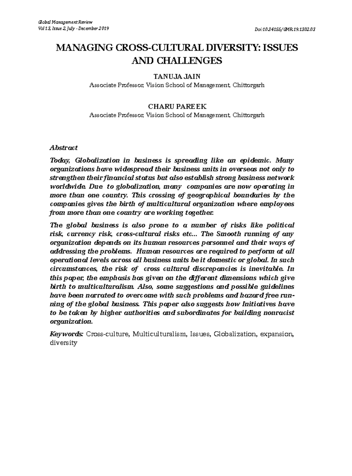 Managing Cross-Cultural Diversity: Issues & Solutions in Global Biz ...