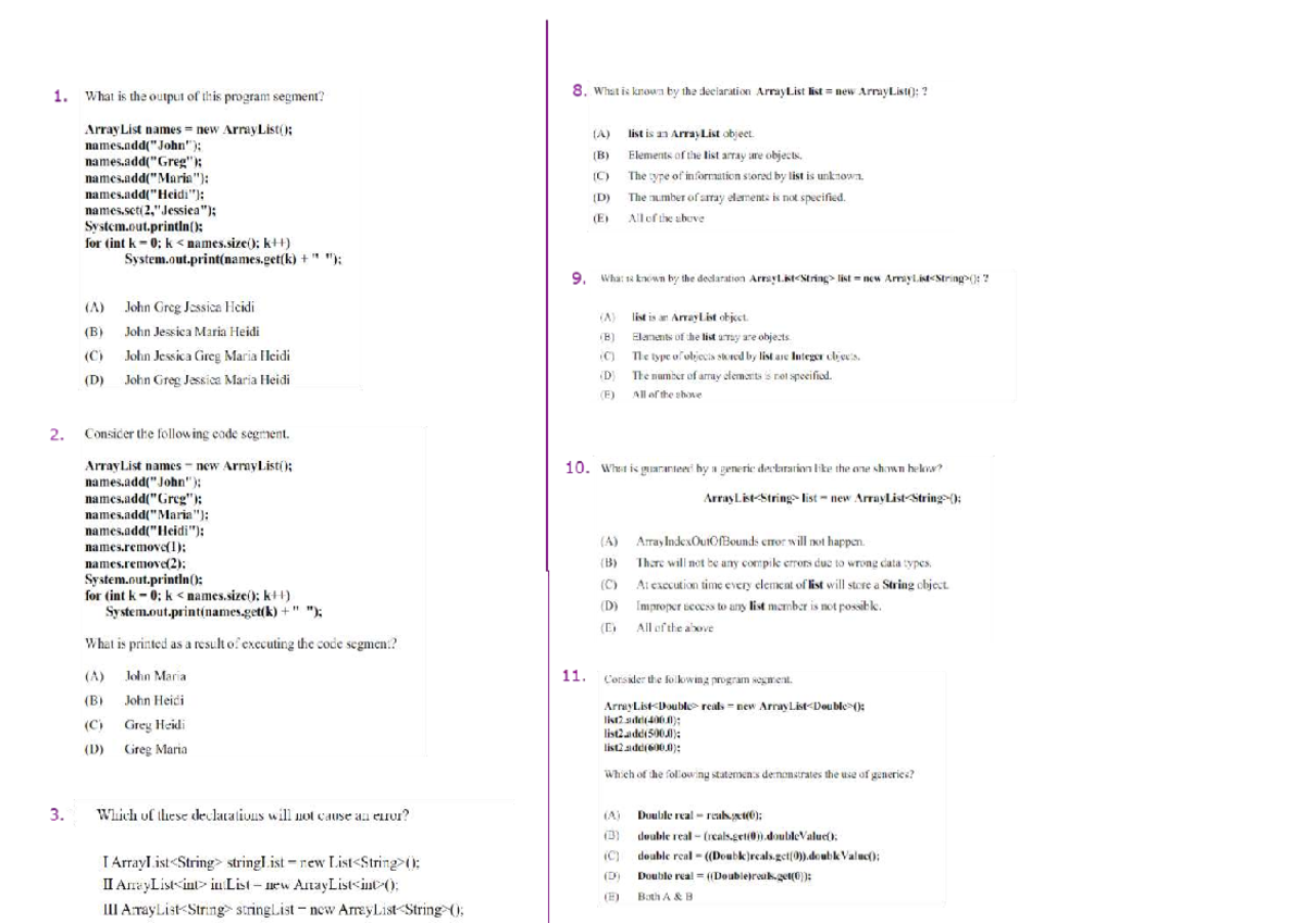 Array List MCQ (CS101) - Akash Part 1 Study Guide - Studocu