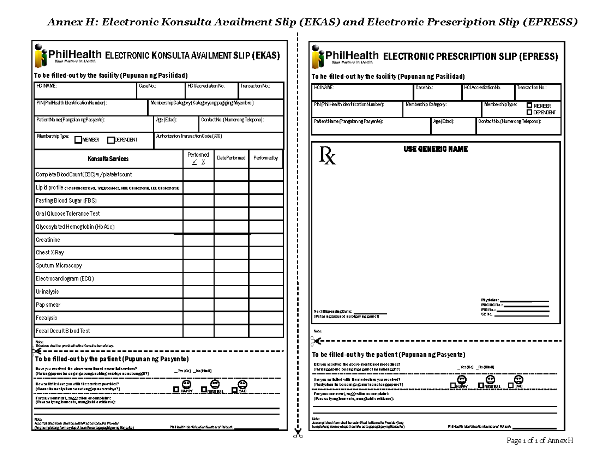 Annex H: EKAS & EPRESS Forms for Konsulta Services - Studocu