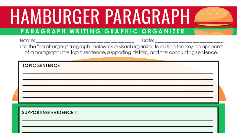 Hamburger Method Writing Template - TOPIC SENTENCE: - Studocu