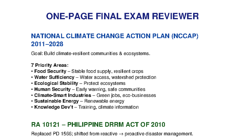 FINAL EXAM REVIEWER: NCCAP & PH DRRM ACT Overview - Studocu