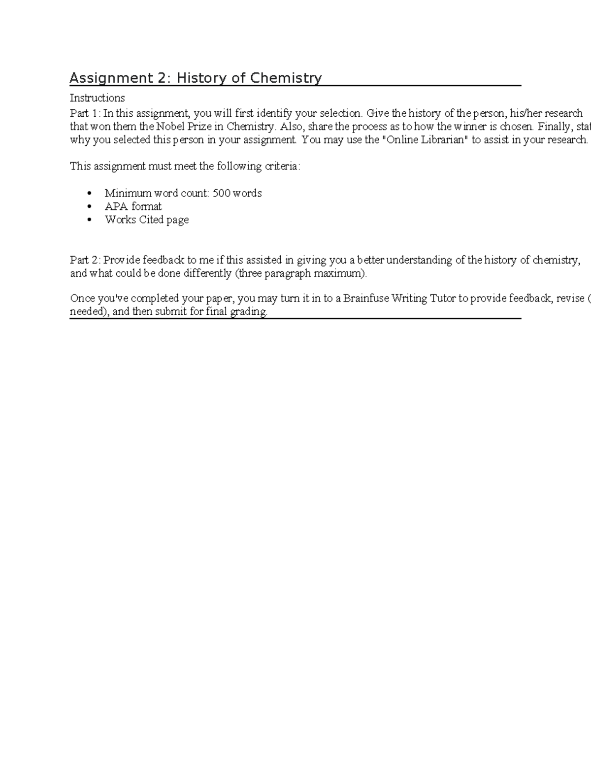 Chemistry 101: Assignment 2 - The History of Chemistry and Nobel Prize ...