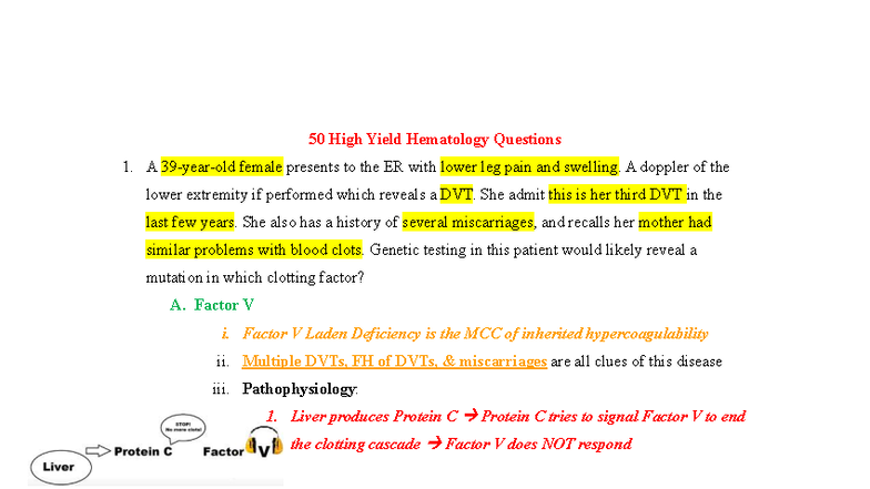50 High Yield Hematology Questions for USMLE Step 1 Exam - Studocu