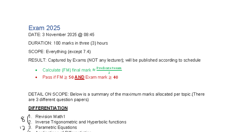 Exam Scope 2025B-2: Comprehensive Overview for Final Exam - Studocu