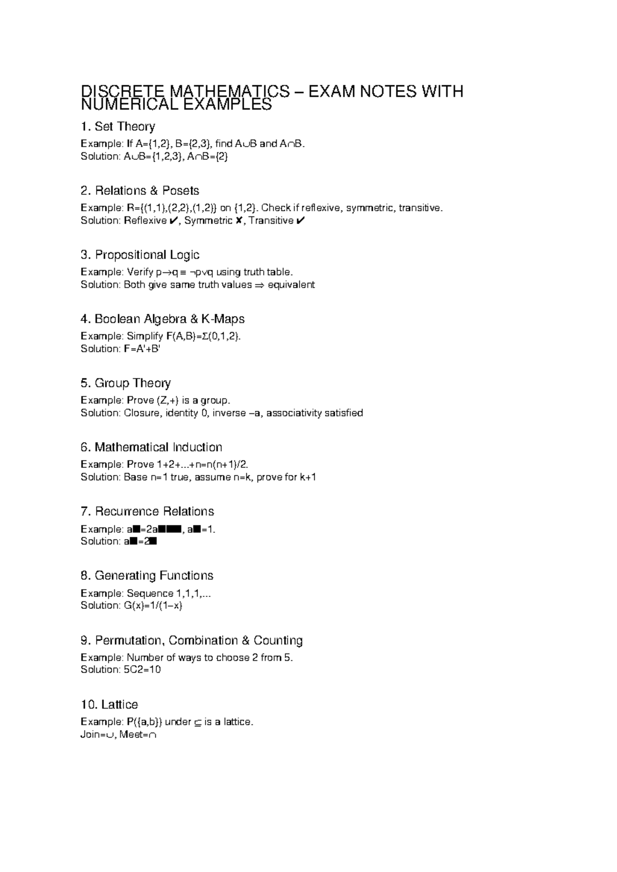 Discrete Mathematics Exam Notes (DMATH 101) with Examples - Studocu