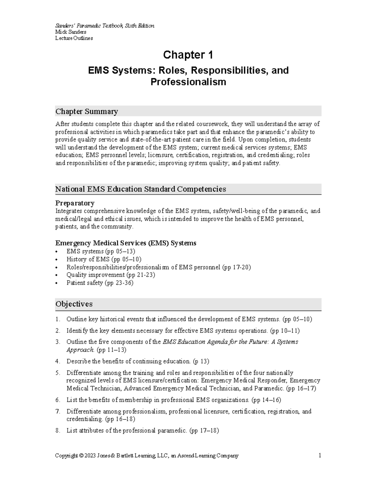 Sanders' Paramedic Textbook, 6th Ed: Chap 1 EMS Systems Overview - Studocu