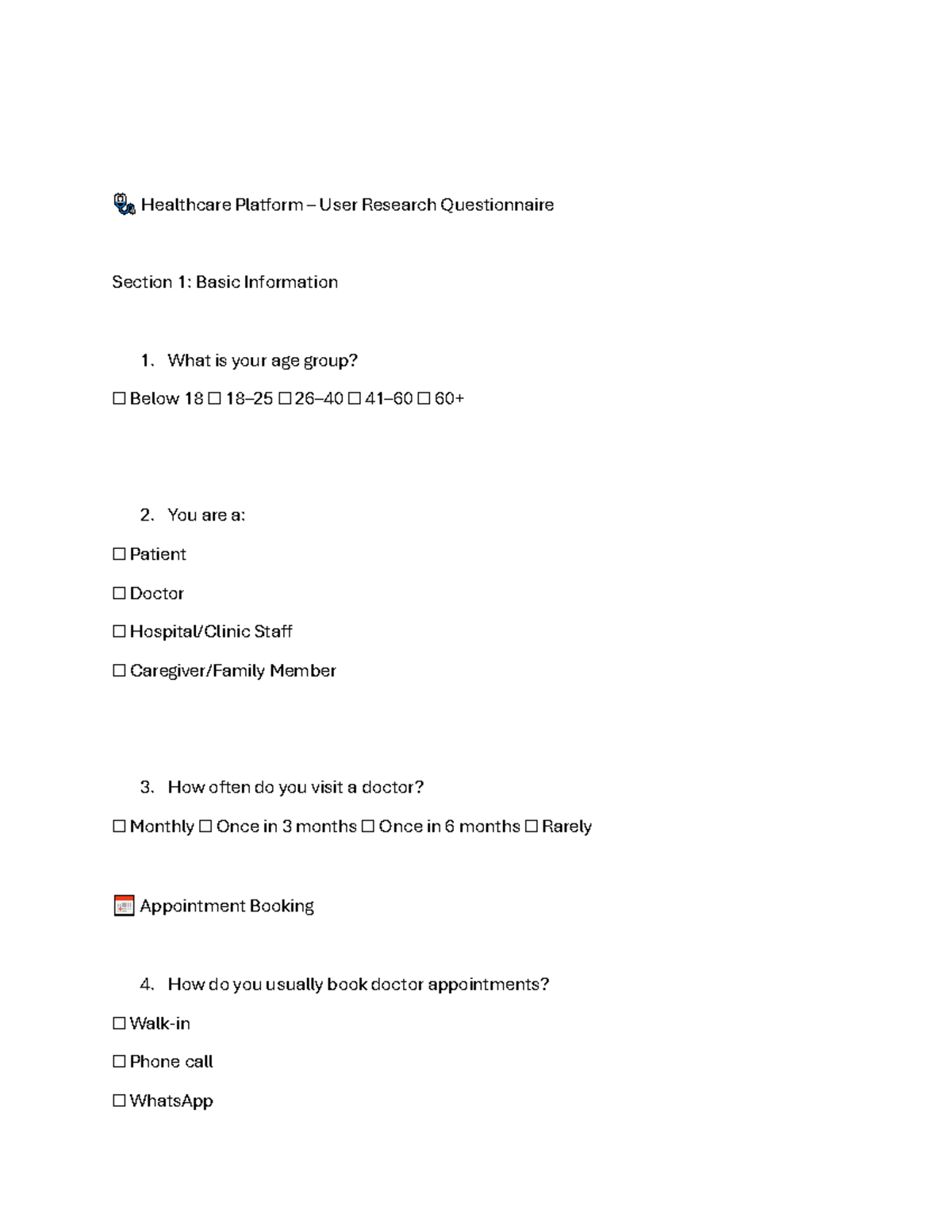 Healthcare Platform User Research Questionnaire: Section 1 Insights ...